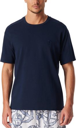 Schiesser Herren Schlafshirt Rundhals Kurzarm Loungewear Nightwear Organic Cotton 150 Years Pyjamaoberteil, Admiral_183224, 52