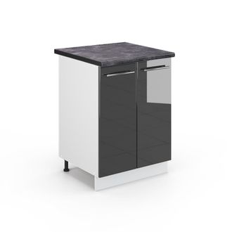 Vicco Küchenunterschrank Fame-Line, Anthrazit Hochglanz/Weiß, 60 cm, AP Anthrazit