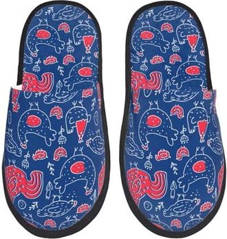 Generic Imprimé Poulet Et Coq Pantoufles En Peluche Maison Pantoufle Hiver Chaussons Pour Chambre Homme Extérieur M