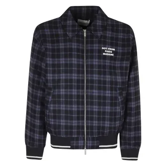 Dr&ocirc;le de Monsieur Homme, Vestes, Bleu, Taille: M Veste en flanelle &agrave; carreaux avec slogan