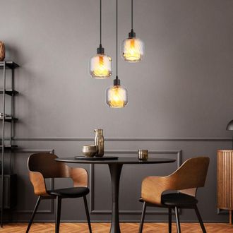 Globo Lighting Hängeleuchte Pendelleuchte Esszimmerlampe Rauchglas schwarz matt 3x E27 opal