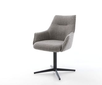 DELIFE Drehstuhl Alja-Flex mit Armlehnen Boucl&eacute; Silbergrau Fu&szlig;kreuz Schwarz 360&deg; drehbar Taschenfederkern, Esszimmerst&uuml;hle