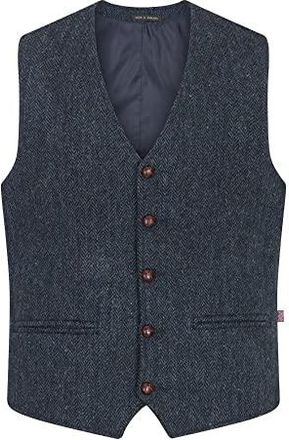 Walker and Hawkes Dalston - Veston Classique pour Homme - Harris Tweed &agrave; Chevrons/Carreaux - Bleu Nuit - EU 54 (UK 44)
