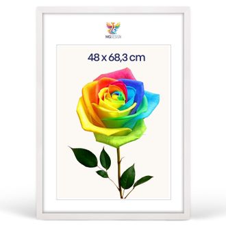 MG Design Bilderrahmen 48 x 68,3 cm - Posterrahmen mit Wei&szlig; Holzrahmen (Echtholz) und bruchsicherem Acrylglas, Hoch & Quer mit stabiler Wandaufh&auml;ngung