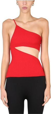 ADĀMO Andrea Adamo Femme, Tops, Rouge, Taille: 40 FR Haut c&ocirc;tel&eacute; asym&eacute;trique &agrave; une &eacute;paule et d&eacute;coupes