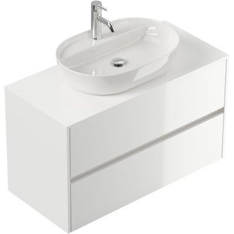 Magnolia Home Badm&ouml;bel Taifun 100cm mit Design Aufsatzwaschbecken wei&szlig; Hgl