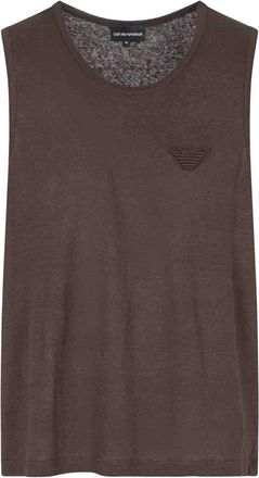 Emporio Armani Homme, Tops, Brun, Taille: L T-shirt en lin avec écusson brodé aigle