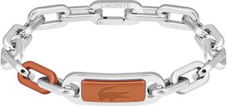 Lacoste Herren Gliederarmband Kollektion CREW aus Edelstahl (Silber oder Gold) mit einer Farbigen Gravierten Plakette