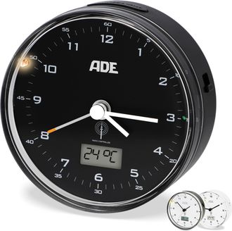 ADE Funk wecker analog ohne Ticken | Uhr mit Temperaturanzeige und Kalender | lautloser analoger Wecker mit Licht | Funkwecker mit Batterie | kleine Uhr z