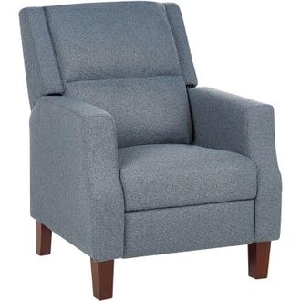 Beliani Fernsehsessel Blau Stoffbezug mit R&uuml;ckenlehne und Fu&szlig;teil Verstellbar Dunkelbraune Holzbeine Retro Klassisch Wohnzimmer Schlafzimmer Sessel
