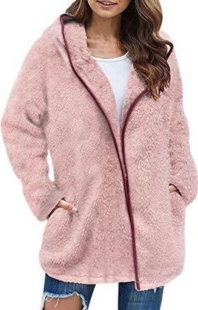 Generic Veste en peluche pour femme - Manteau en peluche Fuzyy - Style décontracté - Tendance - Épais - Couleur unie - Cardigan à manches - Pour lextérieur et