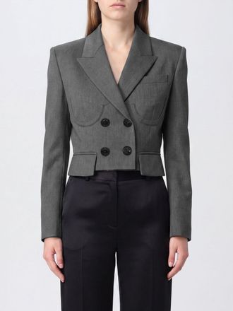Elisabetta Franchi Blazer court &agrave; double boutonnage en laine vierge avec revers en pointe