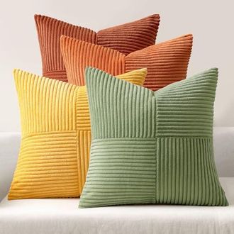 Miulee Lot de 4 Housses de Coussin 45x45 Housse Coussin en Velours C&ocirc;tel&eacute; D&eacute;corative Souple Coussin de Canap&eacute; Moderne Coussin D&eacute;coratif Salon Chambre &agrave; Couch