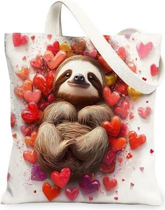 Generic Sac fourre-tout en toile motif paresseux pour faire du shopping 33 x 38,1 cm, sac d&eacute;picerie r&eacute;utilisable pour la Saint-Valentin, sac d&eacute;picerie pour fe