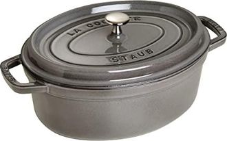 Staub Cocotte en Fonte Émaillée avec Couvercle, Tous feux dont induction, 6 à 7 personnes, Ovale, 33 cm, 6,70 L, 8,2 kg, Gris Graphite