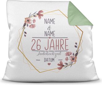 Tassendruck Kissen Hochzeitstag Jade Hochzeit - mit Name & Datum selbst gestalten - 26 Jahre Ehe, Geschenk Hochzeit, Jubiläum, Jahrestag - Farbkissen Rückseite Gr