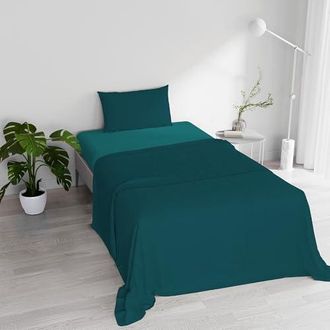 Italian Bed Linen Bettw&auml;sche-Set aus 100% Baumwolle, naturfarben, petrolgr&uuml;n/Flaschengr&uuml;n, Einzelbett