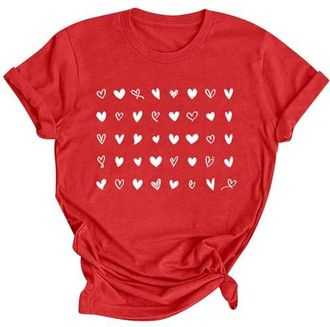Generic T-shirt d&eacute;contract&eacute; &agrave; manches courtes et col rond imprim&eacute; coeur pour femme 2026 Saint-Valentin, Rouge, XXL