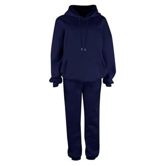 Generic Ensemble 2 pi&egrave;ces de v&ecirc;tements de sport pour femme - Automne - En velours - Couleur unie - Manches longues - Avec poche - Jogging &agrave; capuche, bleu mari