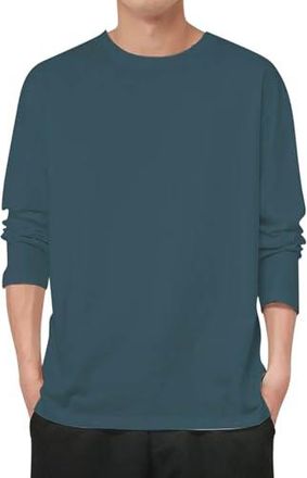 Generic T-shirt pour homme - Col rond - Manches longues - Polaire - Pull slim fit basique - Hauts thermiques, Vert fonc&eacute;., 5XL
