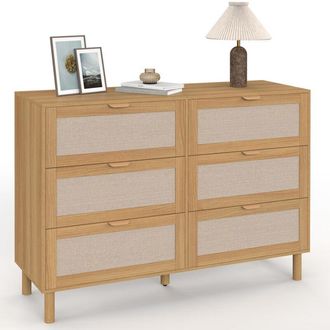 IDMarket Commode 6 tiroirs ROBIN 115 cm bois et effet lin