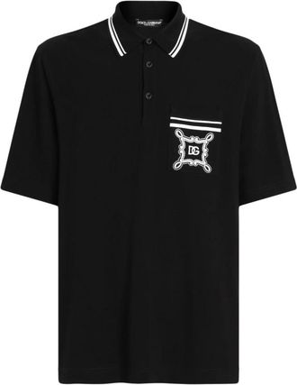 Dolce & Gabbana Homme, Tops, Noir, Taille: L Polo en coton avec d&eacute;tails imprim&eacute;s bandanna