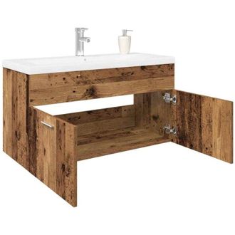 vidaXL vidaXL Waschbeckenunterschrank mit Einbaubecken Altholz-Optik