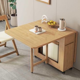 Generic Klappbares Esstisch-Set, Esstisch aus Holz mit 4 Lederst&uuml;hlen und Schubladen, Kleine Raumm&ouml;bel for Wohnzimmer, K&uuml;che, Bauernhaus