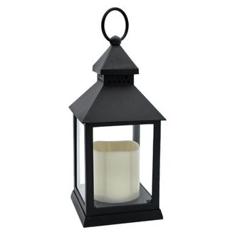 Meinposten Laterne LED mit Timer batteriebetrieben flackerndes Licht Windlicht schwarz Deko Höhe 27,5 cm