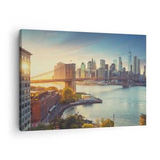 Arttor Bilder auf Leinwand New York Brücke Leinwandbild mit Rahmen 70x50cm Wandbilder Dekoration Wohnzimmer Schlafzimmer Küche Deko Klein Wanddeko Bild Wand 