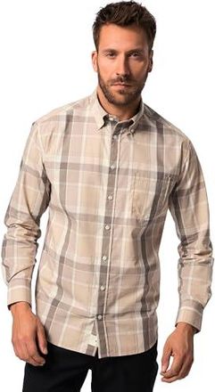 JP1880 Hommes Chemise à Carreaux JP Aware. Manches Longues et col à Pointes boutonnées. Coton Bio certifié GOTS chiné Naturel 5XL 824171200-5XL