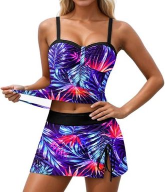 Generic Maillot De Bain Femme 2 Pieces Bikini Femme 2 Pieces Top Mode + Bas Jupe - Ensemble Deux Pi&egrave;ces Confort Vacances