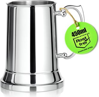 Com-Four Edelstahlbecher im Bierkrug Design 450 ml - doppelwandiger Thermobecher aus Metall - robuster Trinkbecher für Camping, Festivals, Outdoor & Zuhause - 