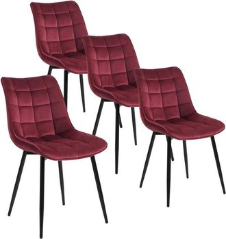 Woltu Woltu - Lot de 4 chaises de salle &agrave; manger - Assise rembourr&eacute;e en velours &eacute;pais - Pieds en m&eacute;tal - Couleur bordeaux - Hauteur 85,5 cm