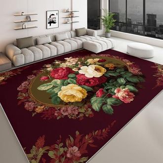 Generic Tapis Lavable &agrave; Poils Courts, Tapis Antid&eacute;rapant Doux R&eacute;tro Floral &Eacute;l&eacute;gant Minimaliste pour Salon Salle &agrave; Manger Chambre &agrave; Coucher et Bureau - D&eacute;corat