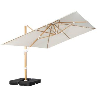 Sweeek Parasol d&eacute;port&eacute; rectangulaire 3x4m effet bois + dalles &agrave; lester 50x50cm &eacute;cru - Wimereux + Fixeo
