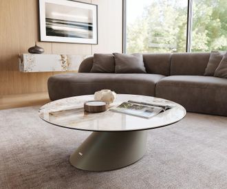 DELIFE Couchtisch Edge Rund 100x100 cm Keramik Minas Melange Conis Metall Effektfinish Titan, Couchtische