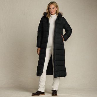 Lands End Maxi-Daunenmantel mit Kapuze, Damen, Gr&ouml;&szlig;e:48-50 regular, Schwarz, Polyester, by Lands End