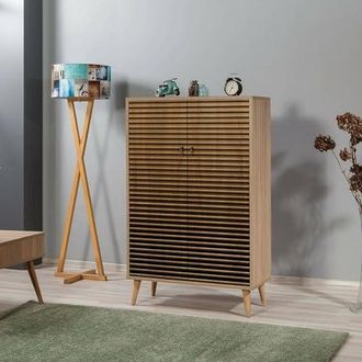 Dmora Sideboard Proxima 80x36x127 cm Braun, 3 Regale, 2 T&uuml;ren