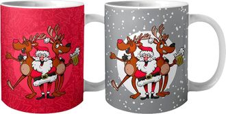 Out of the Blue Tassen Becher Kaffeetassen Teetassen Mug &raquo;Crazy Santa&laquo; Steingut 2er Set Geschenkidee