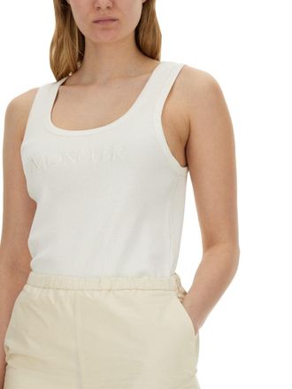 Moncler Logo-Embroidered Cotton Top - White