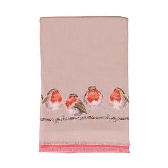 Wrendale Designs Winterschal, Taupe - Rotkehlchen, Einheitsgr&ouml;&szlig;e