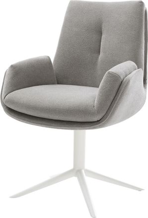 DELIFE Esszimmerstuhl Clea-Flex Fu&szlig;kreuz Wei&szlig; Strukturstoff Soft Grau 360&deg; drehbar Wippfunktion