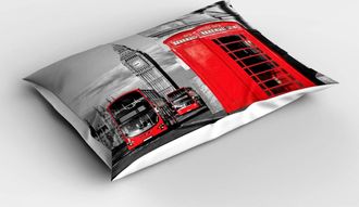 Abakuhaus London Kissenbezug, London Retro Telefonzelle, Dekorativer Standard King Size Gedruckter Kissenbezug, 80 x 40 cm, Grau Rot