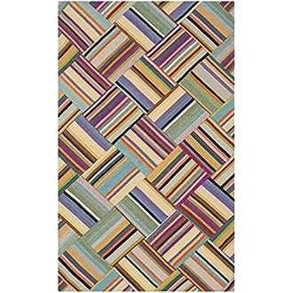 Safavieh Geometrisch Teppich für Wohnzimmer, Esszimmer, Schlafzimmer - Strawpatch Collection, Kurzer Flor, Pink und Multi, 122 X 183 cm