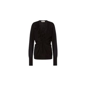 Alberta Ferretti Femme, Pulls, Noir, Taille: 44 FR Draped Long-Sleeved Merino Cashmere Sweater