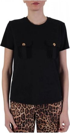 Elisabetta Franchi Femme, Tops, Noir, Taille: 42 FR T-shirt en coton &agrave; col rond