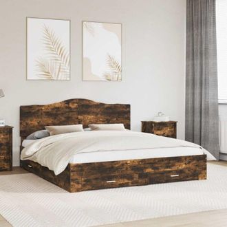 vidaXL vidaXL Cadre de lit Ch&ecirc;ne fum&eacute; 200 x 200 cm Bois ding&eacute;nierie
