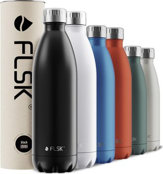FLSK Edelstahl Next Gen Essentials Trinkflasche (500 ml, 750 ml, 1000 ml) - widerstandsf&auml;hig, kohlens&auml;urefest & sp&uuml;lmaschinengeeignet, inkl. baumfreier Ver
