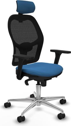 Piqueras y Crespo B&uuml;rostuhl, verstellbare R&uuml;ckenlehne, mit 3D-Armlehnen, h&ouml;henverstellbare Lendenwirbelst&uuml;tze und h&ouml;henverstellbares Kopfteil, Schwarz / Hellblau